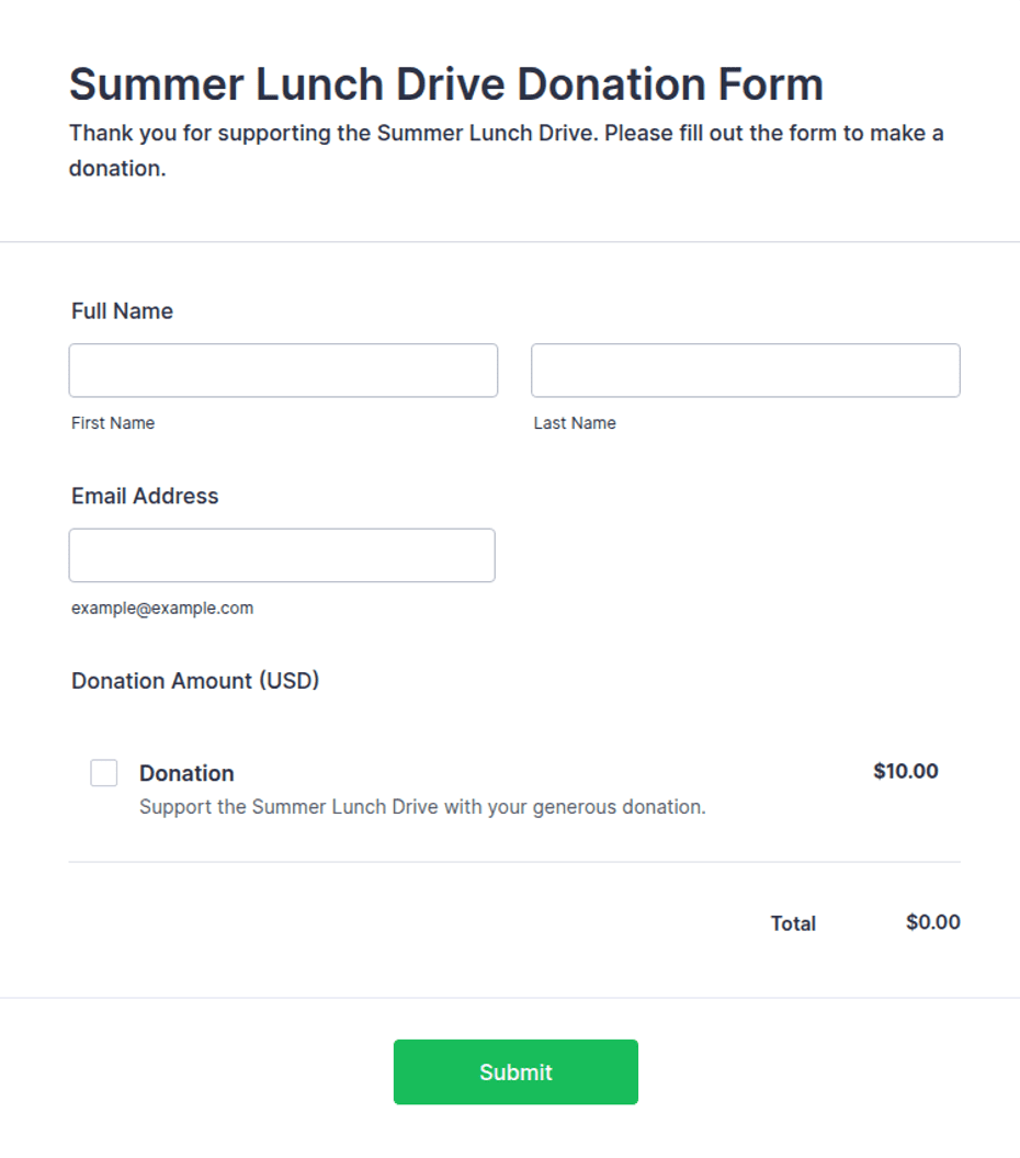 Summer Lunch Drive Donation Form Template | Jotform