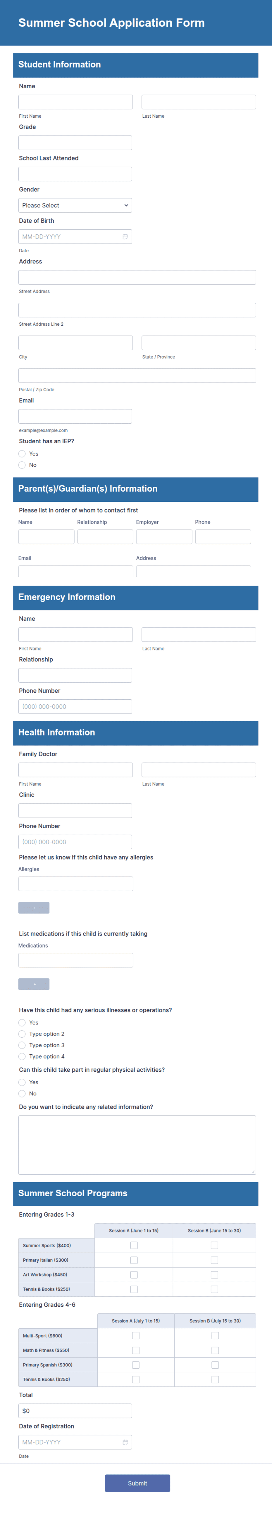 Summer School Application Form Template | Jotform