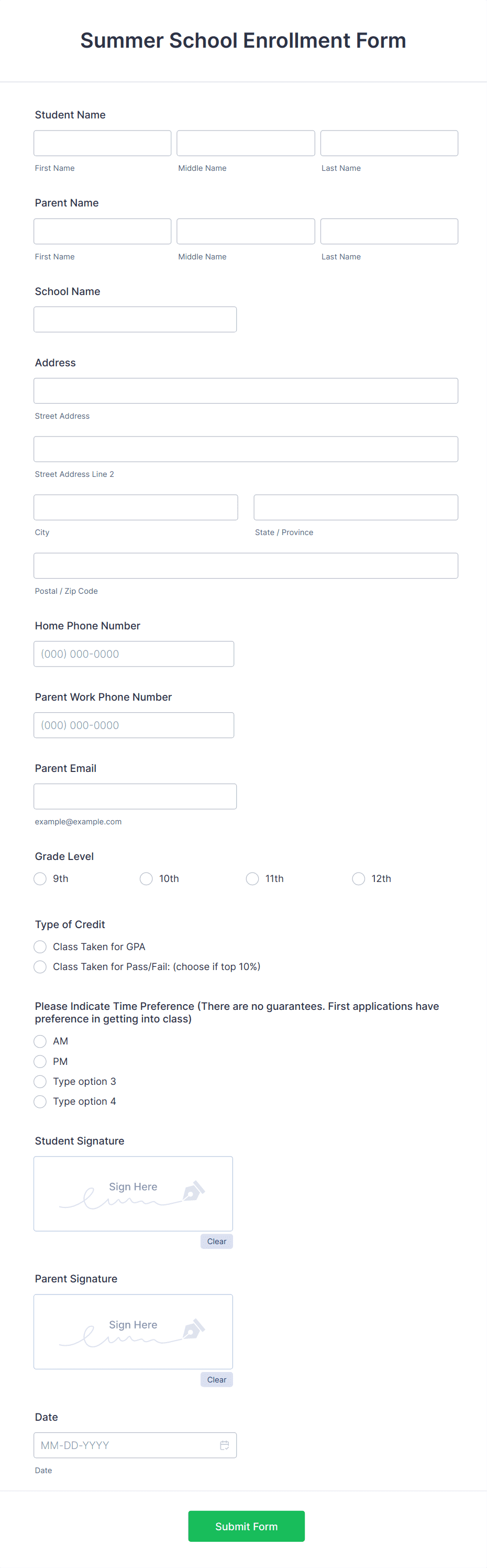 Summer School Enrollment Form Template | Jotform