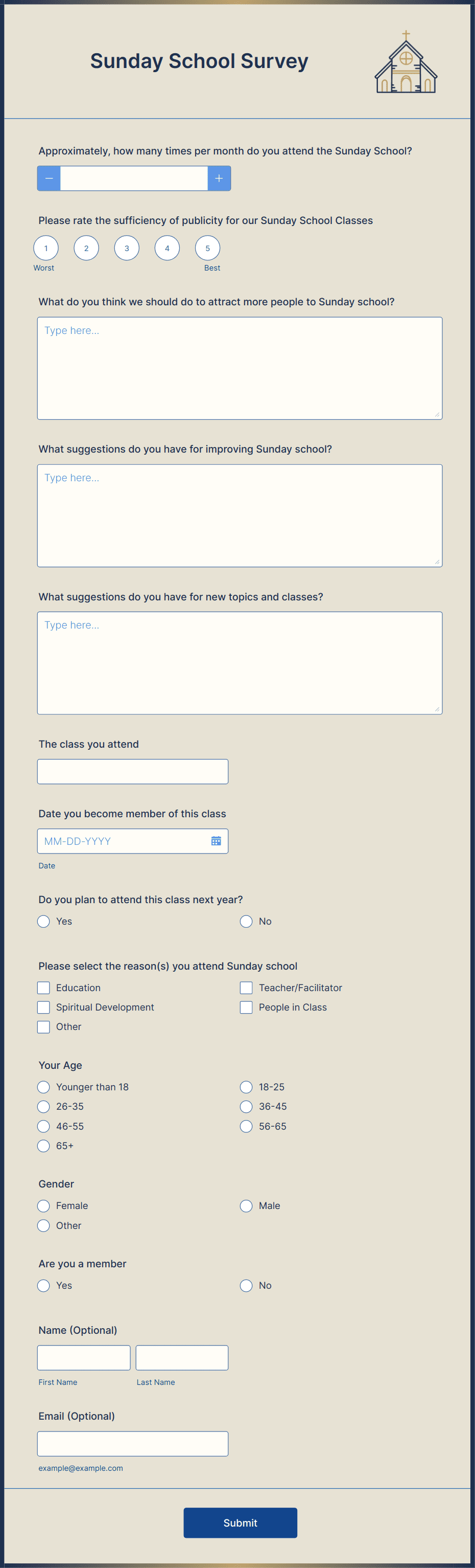 Sunday School Survey Form Template | Jotform