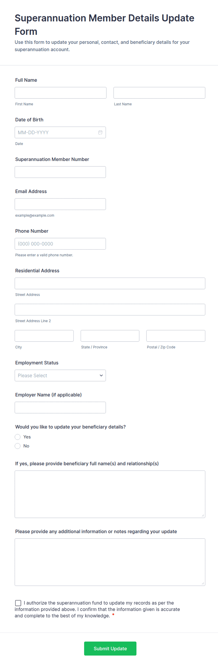 Superannuation Member Details Update Form Template | Jotform