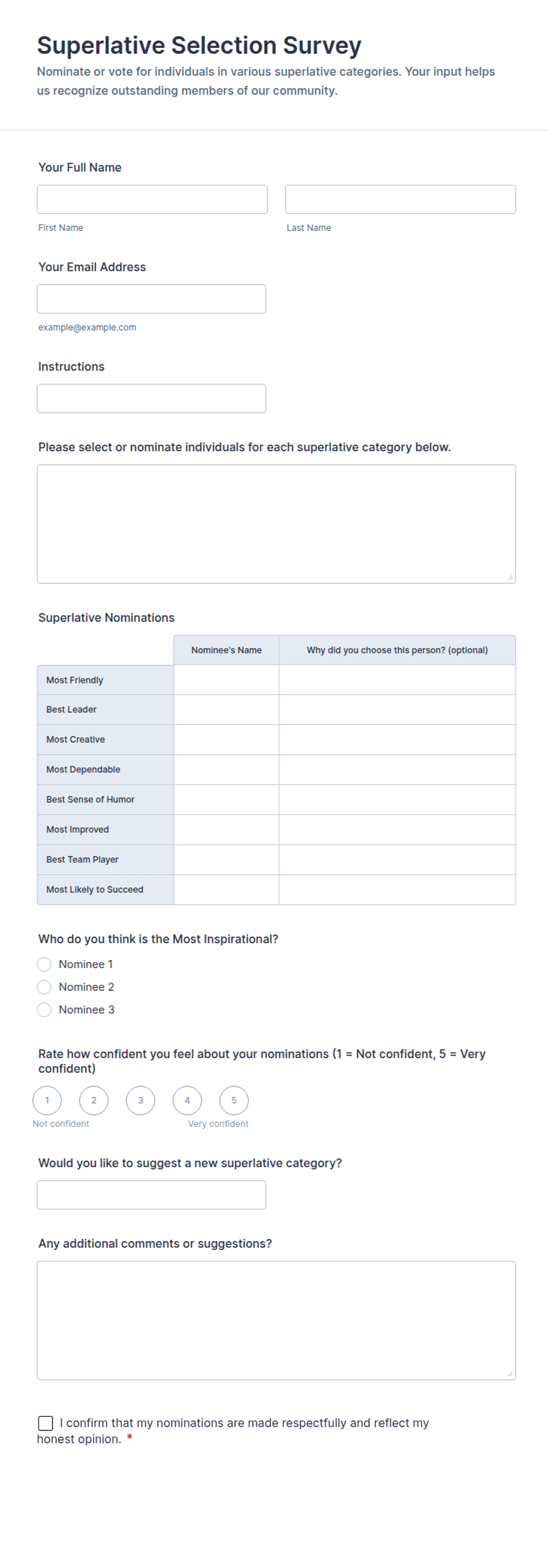 Superlative Selection Survey Form Template | Jotform