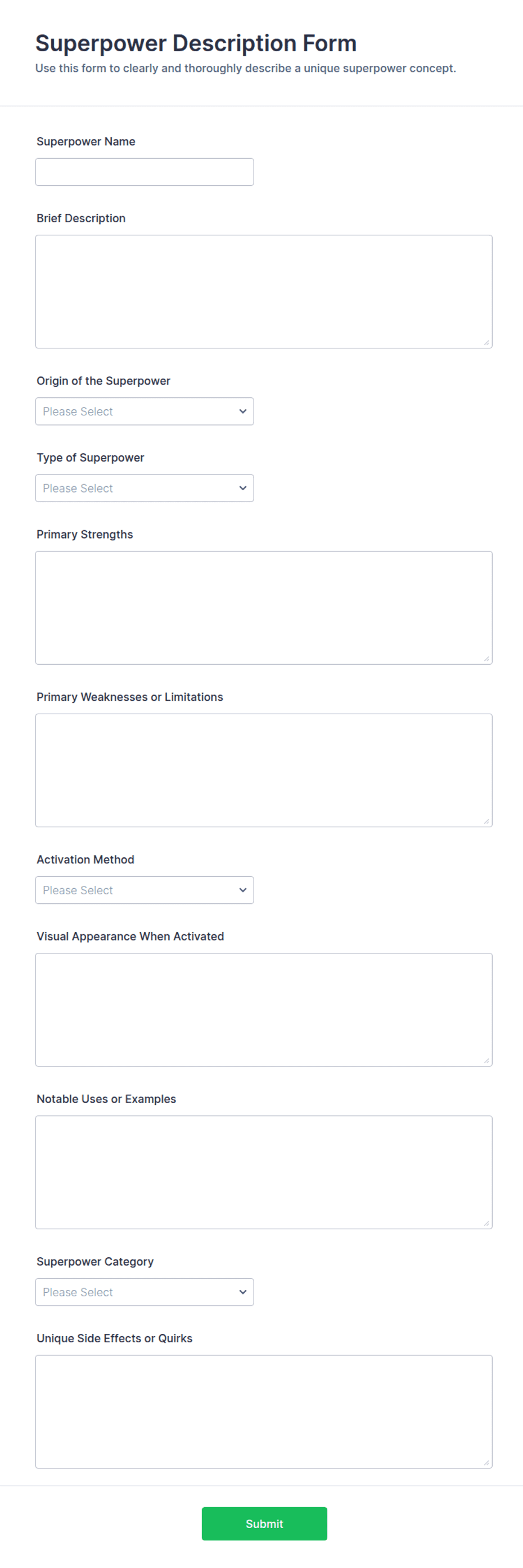 Superpower Description Form Template | Jotform