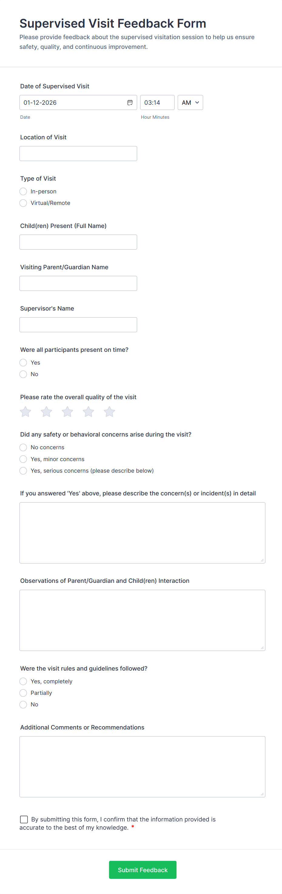 Supervised Visit Feedback Form Template | Jotform
