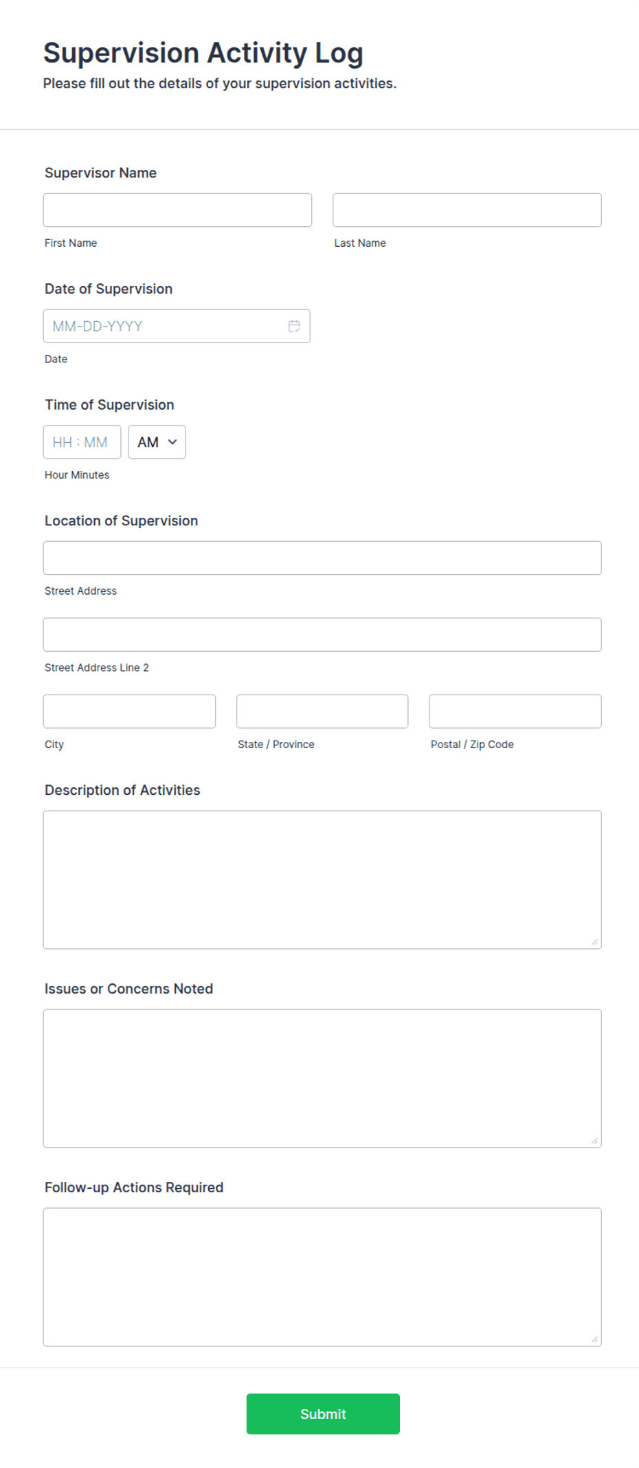 Supervision Activity Log Form Template | Jotform