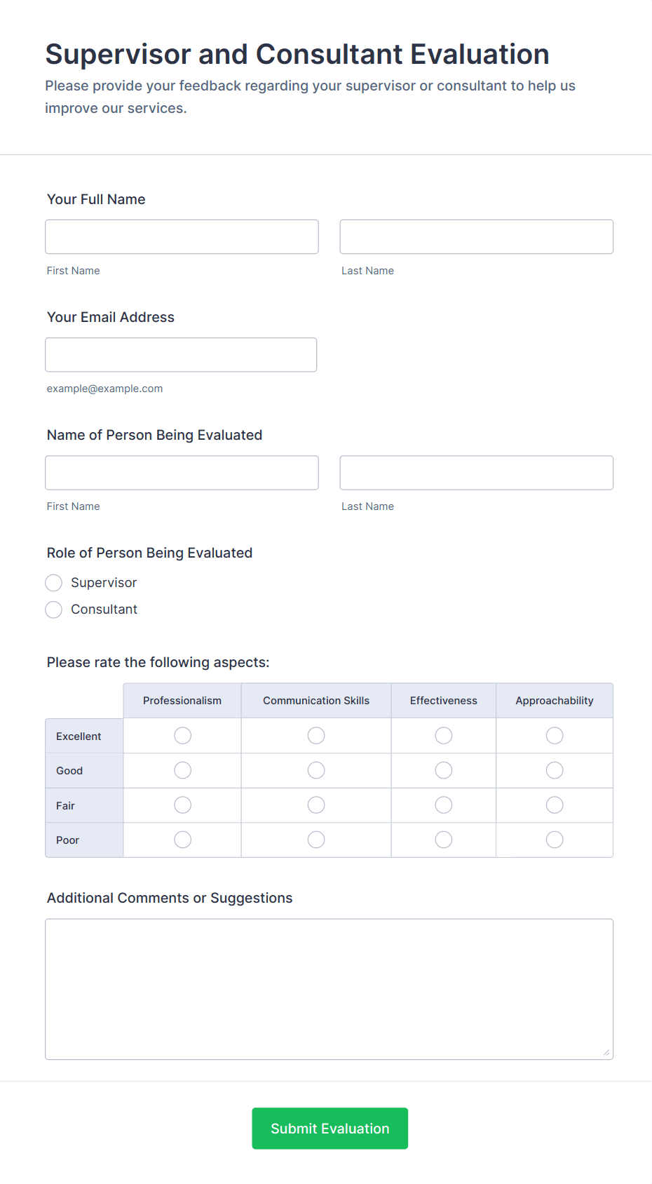 Supervisor and Consultant Evaluation Form Template | Jotform