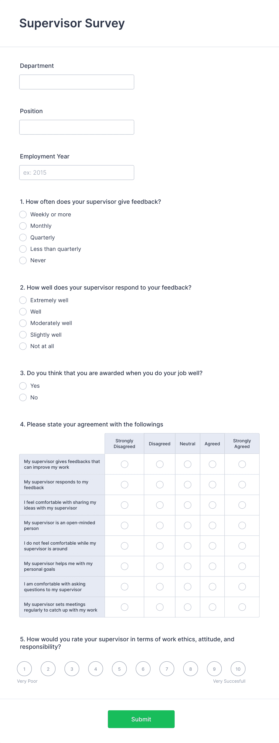 Supervisor Survey Form Template | Jotform