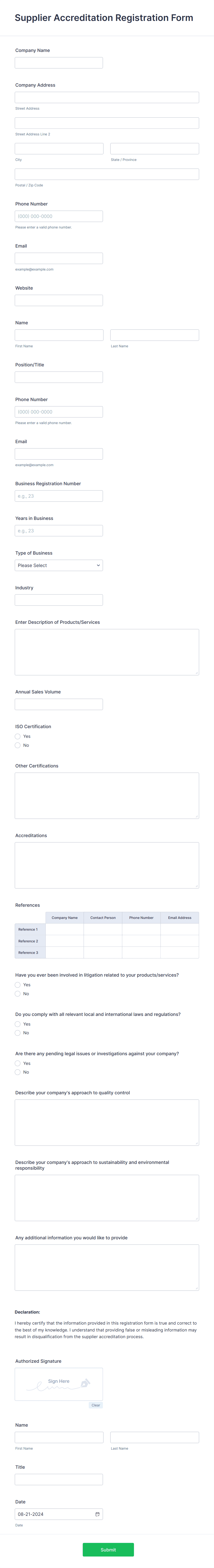 Supplier Accreditation Registration Form Template | Jotform