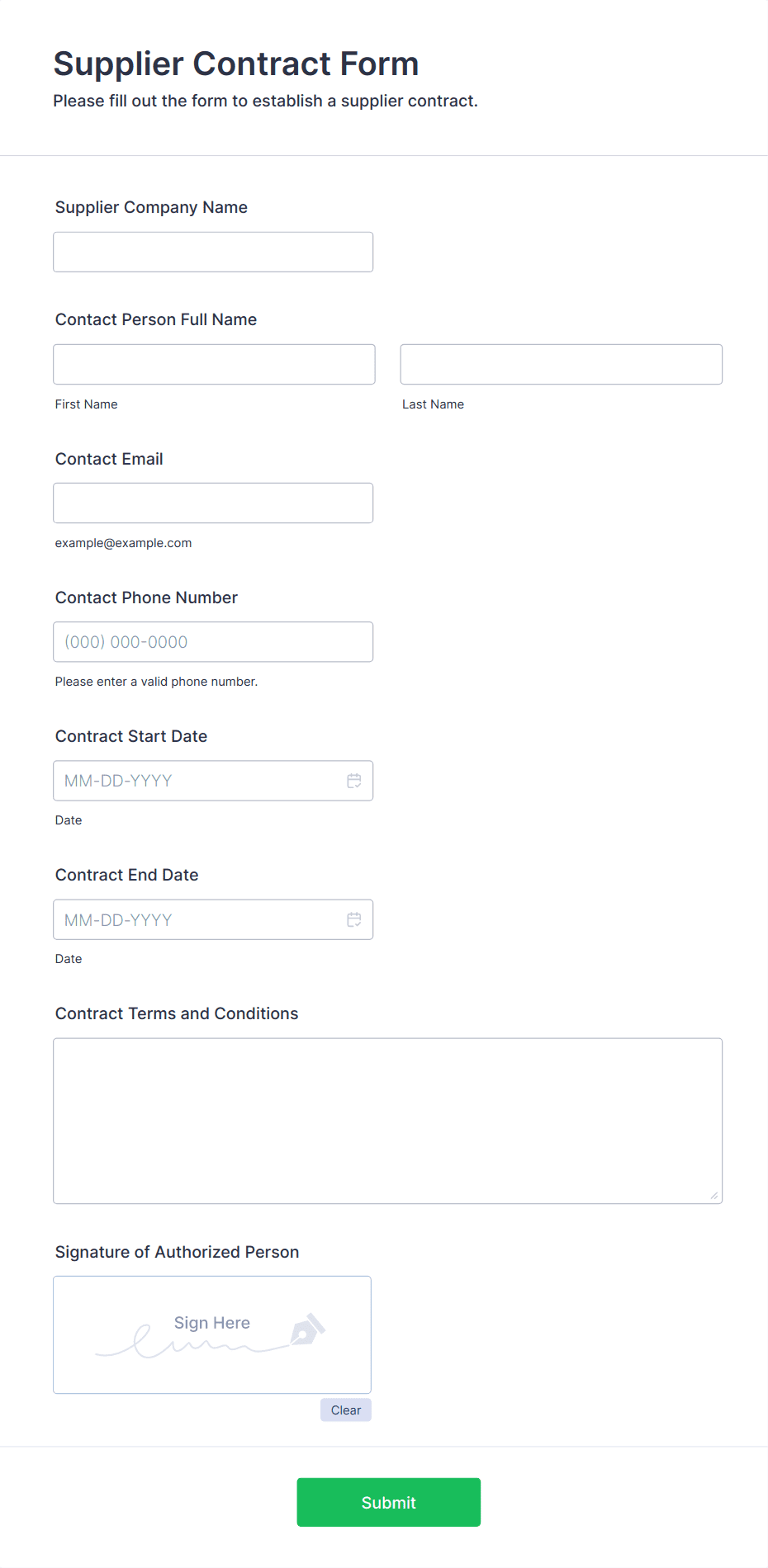 Supplier Contract Form Template | Jotform