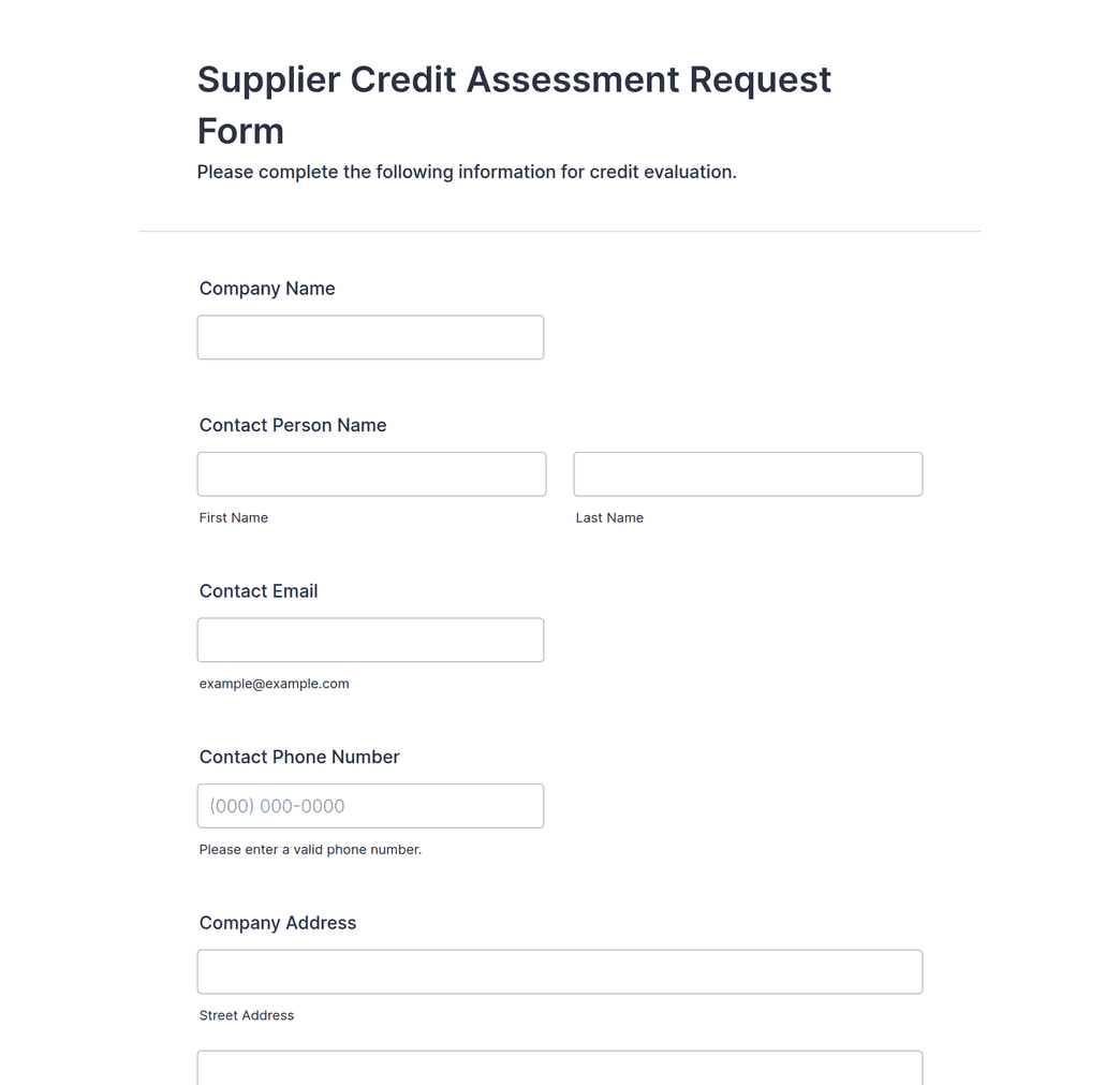 Supplier Credit Assessment Request Form Template | Jotform