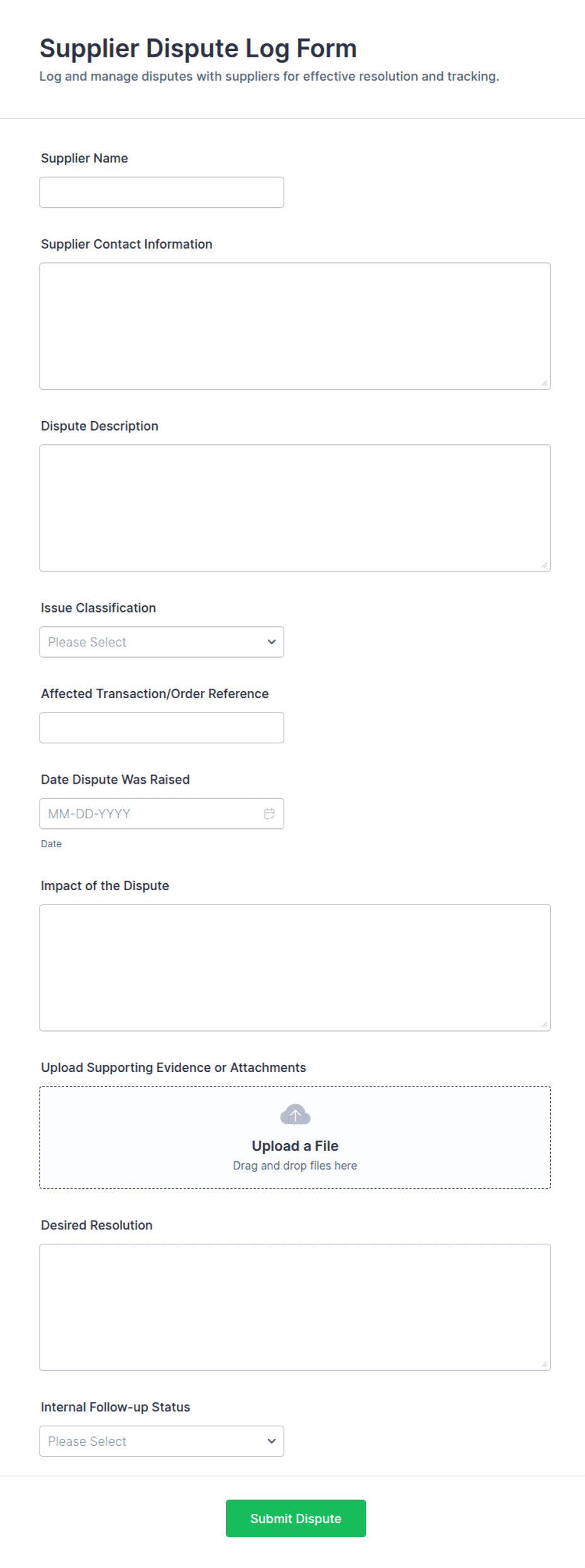 Supplier Dispute Log Form Template | Jotform