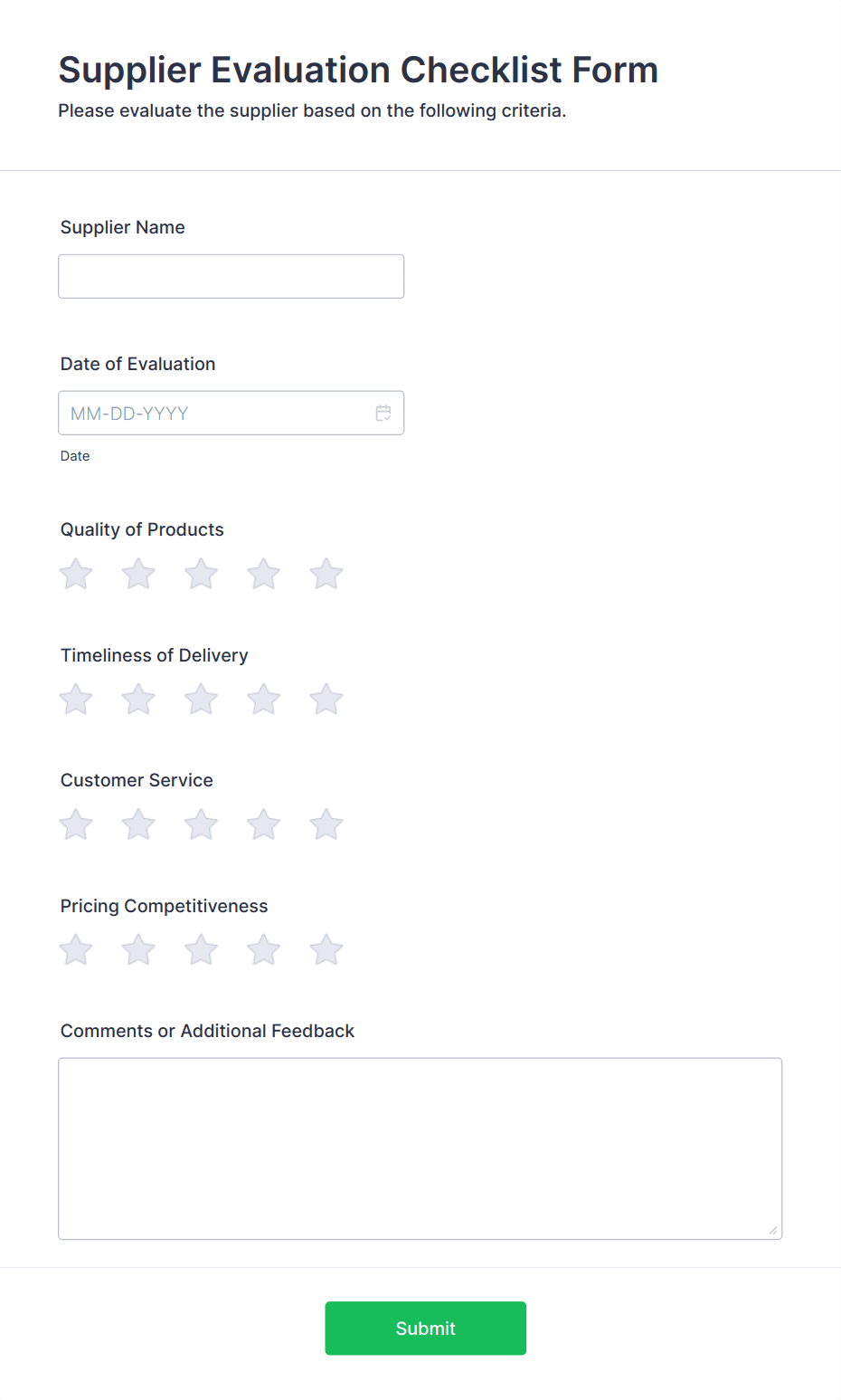 Supplier Evaluation Checklist Form Template | Jotform