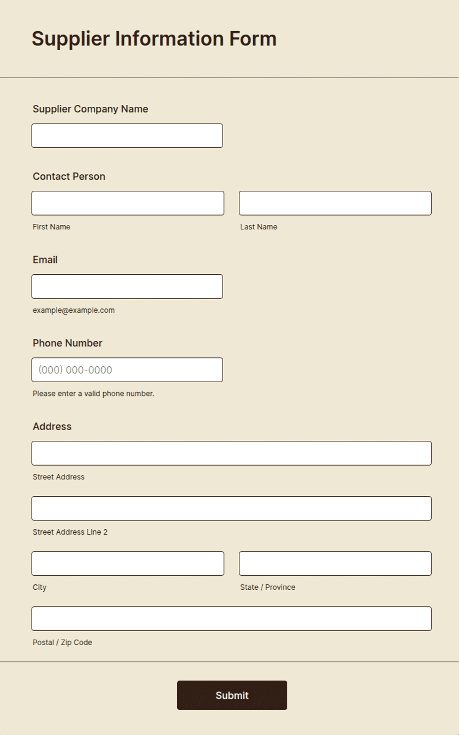Supplier Information Form Template | Jotform