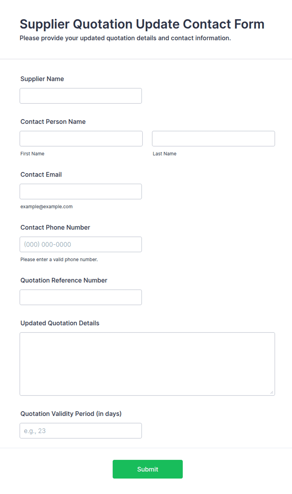Supplier Quotation Update Contact Form Template | Jotform