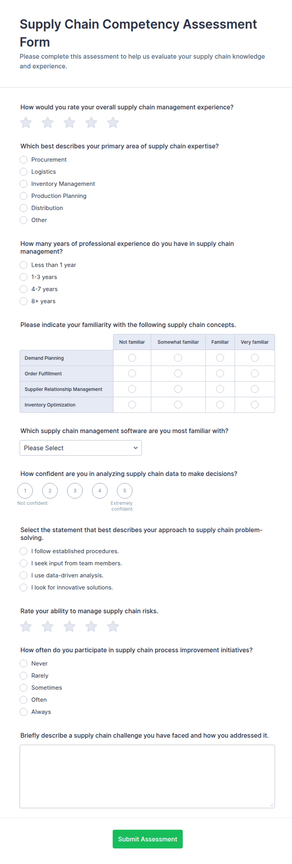 Supply Chain Competency Assessment Form Template | Jotform