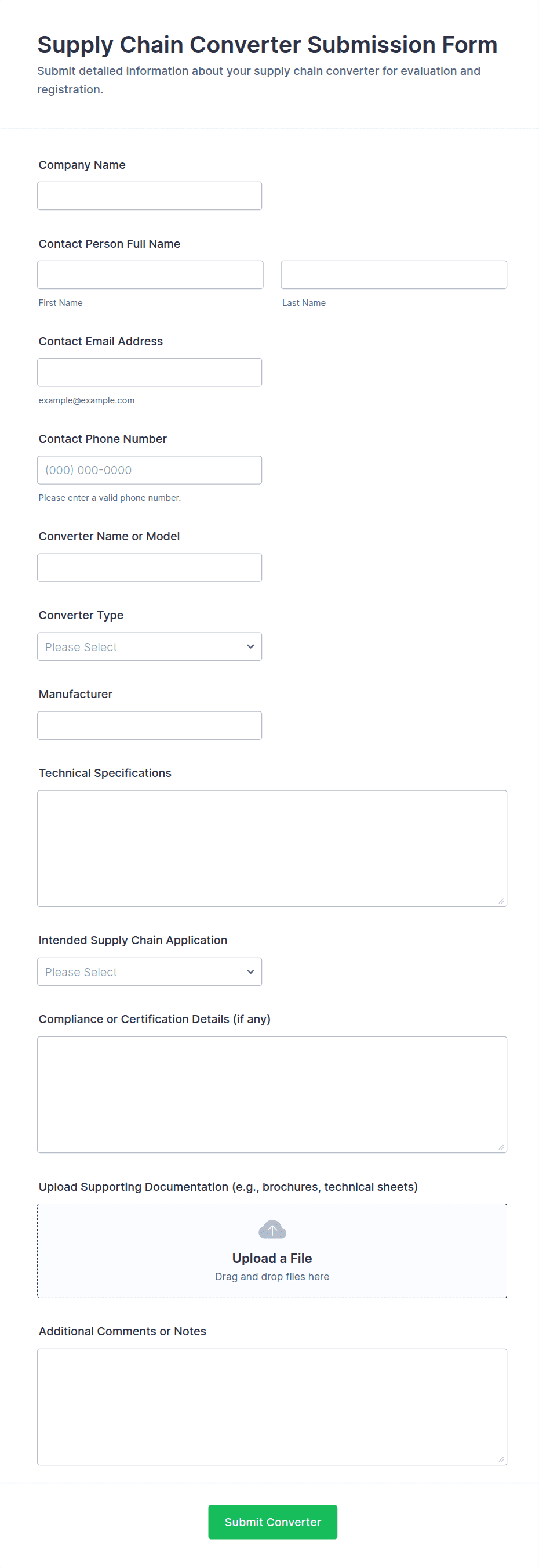 Supply Chain Converter Submission Form Template | Jotform