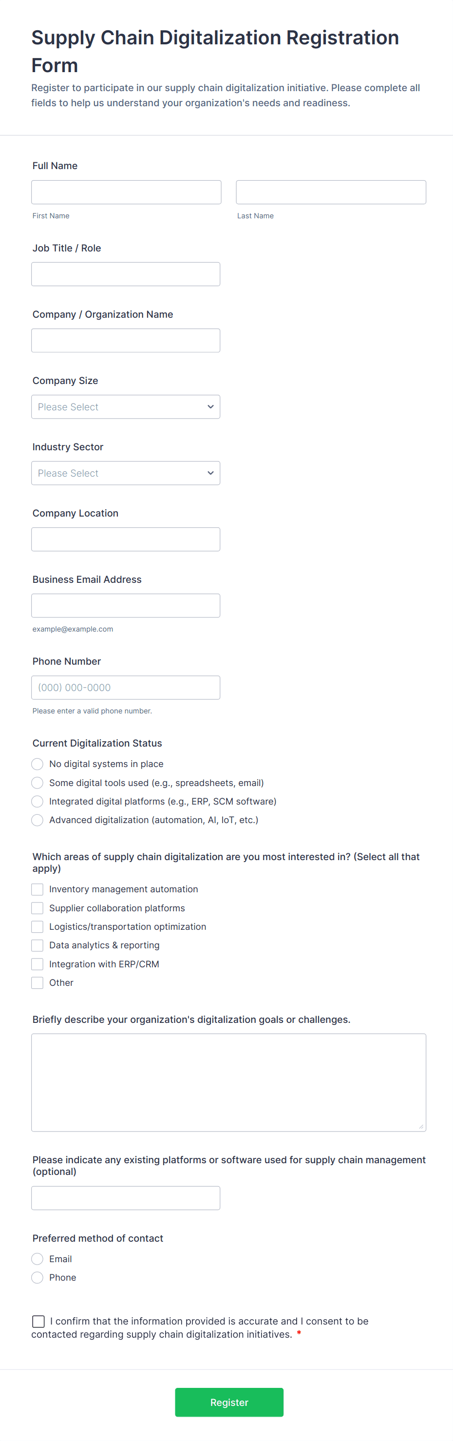 Supply Chain Digitalization Registration Form Template | Jotform