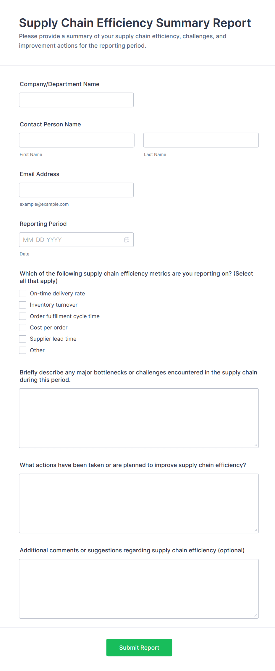 Supply Chain Efficiency Summary Report Form Template | Jotform