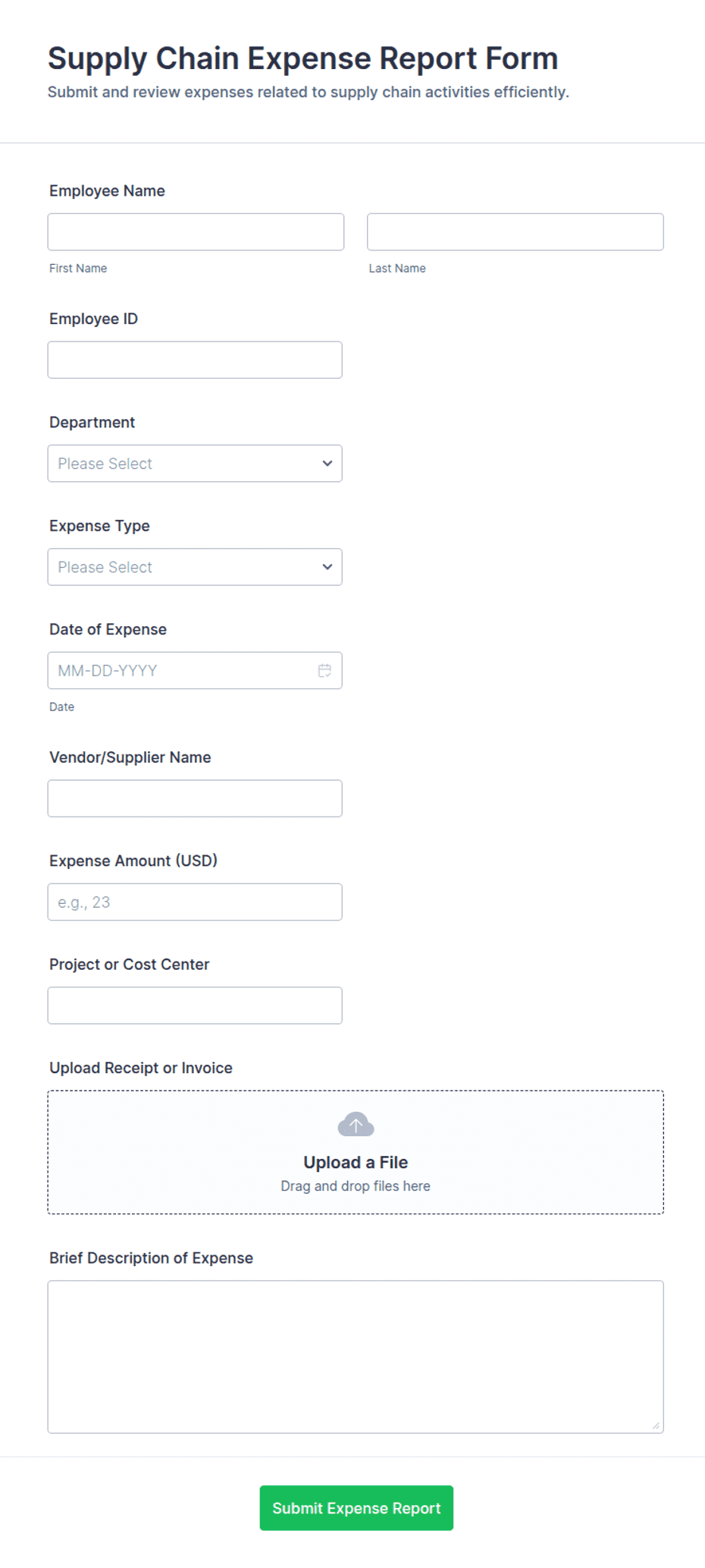 Supply Chain Expense Report Form Template | Jotform