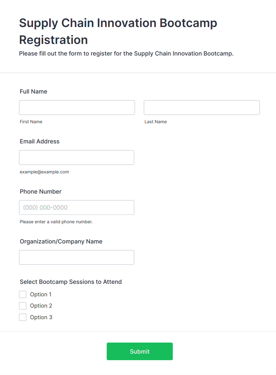 Supply Chain Innovation Bootcamp Registration Form Template | Jotform