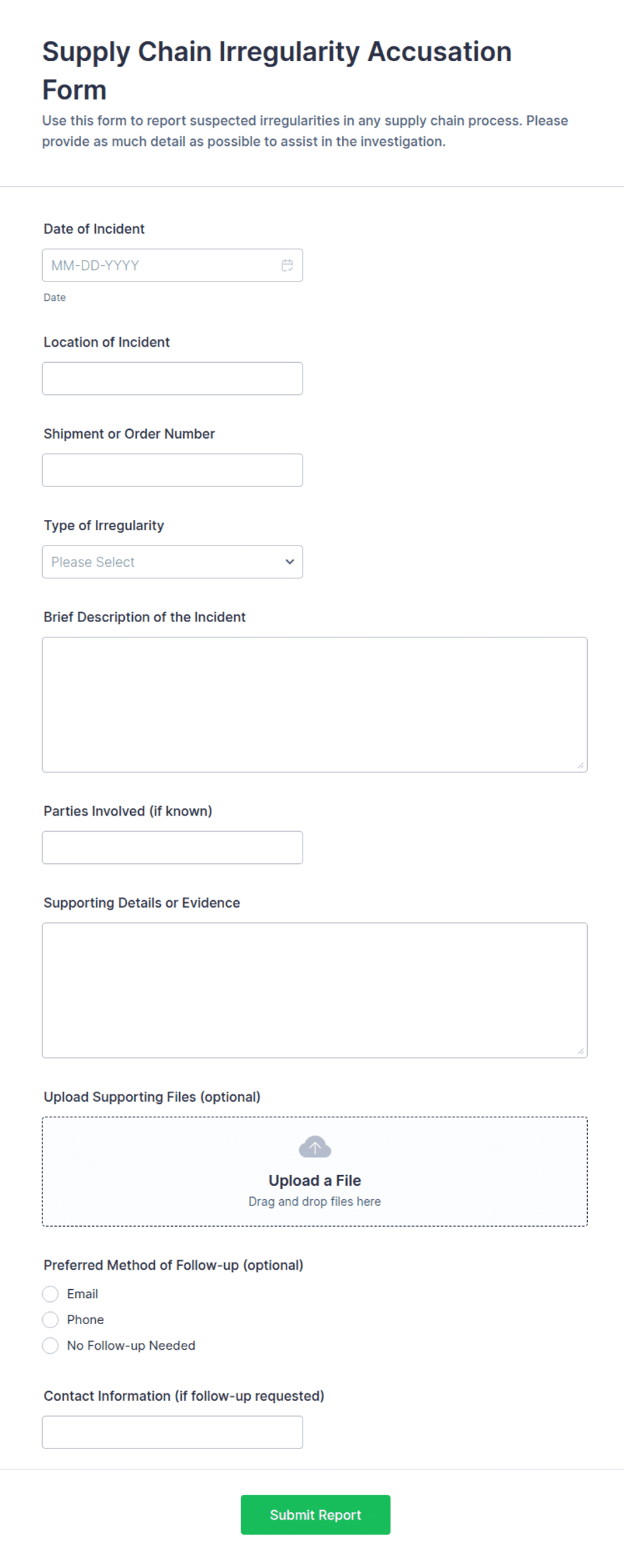 Supply Chain Irregularity Accusation Form Template | Jotform