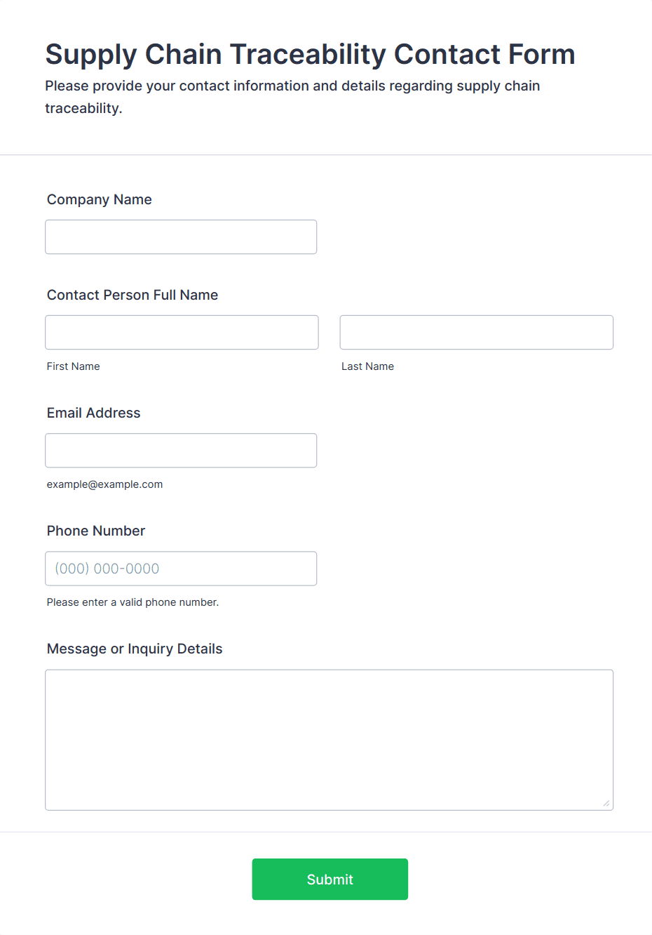 Supply Chain Traceability Contact Form Template | Jotform