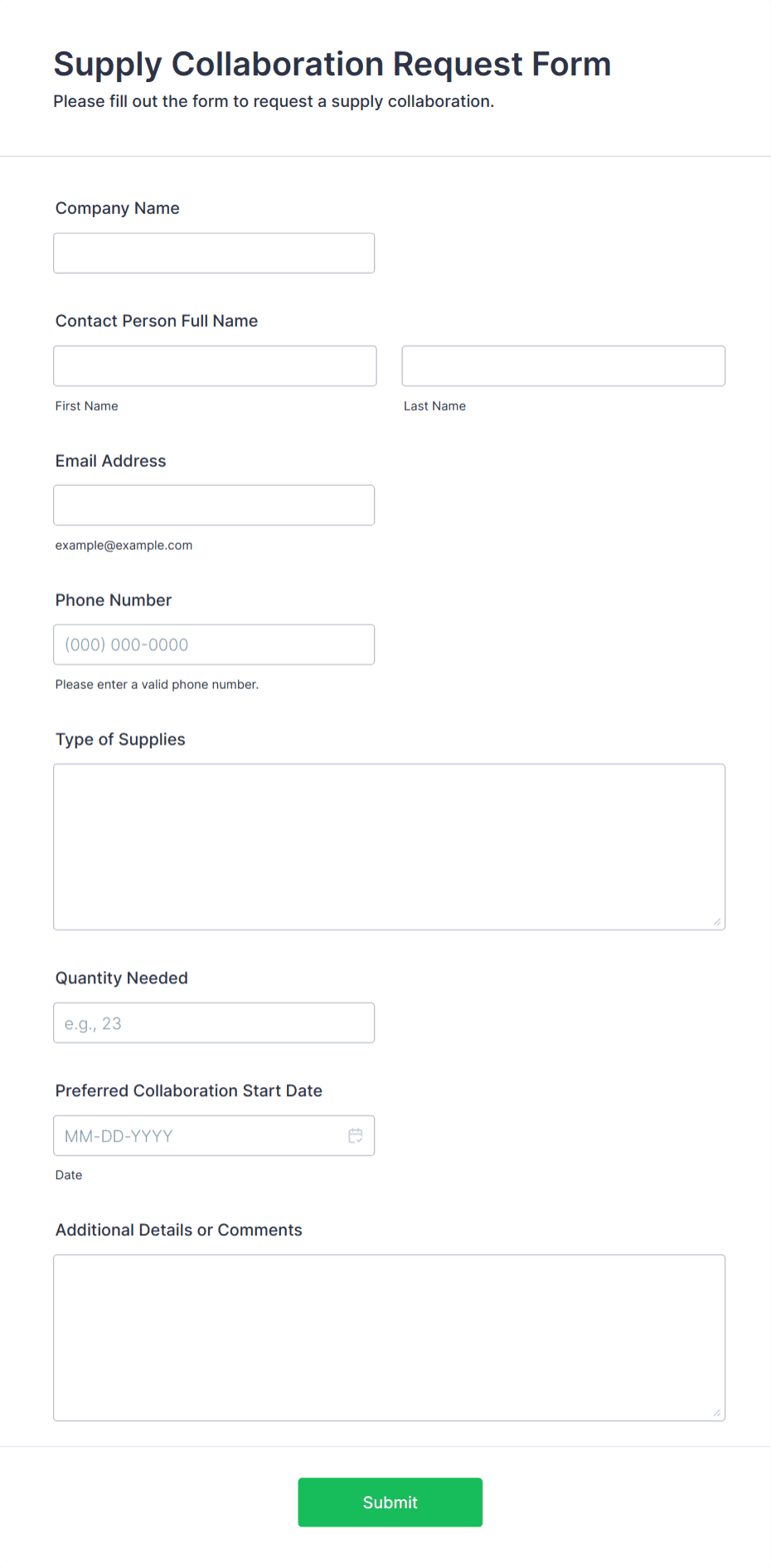 Supply Collaboration Request Form Template | Jotform