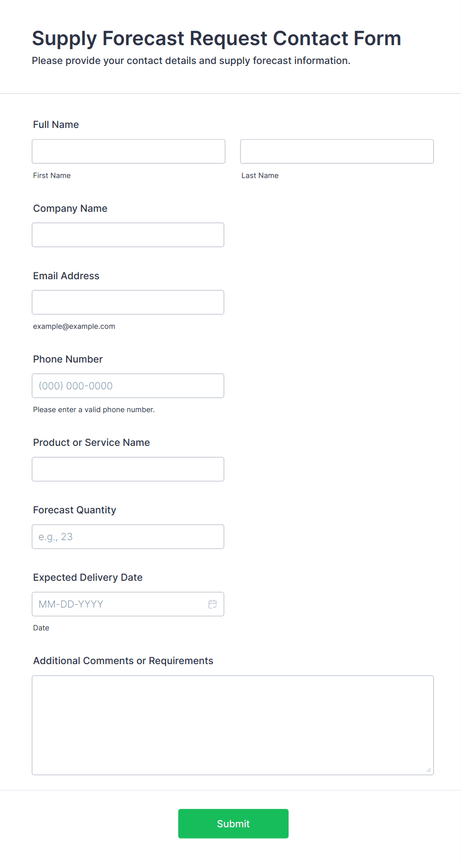 Supply Forecast Request Contact Form Template | Jotform