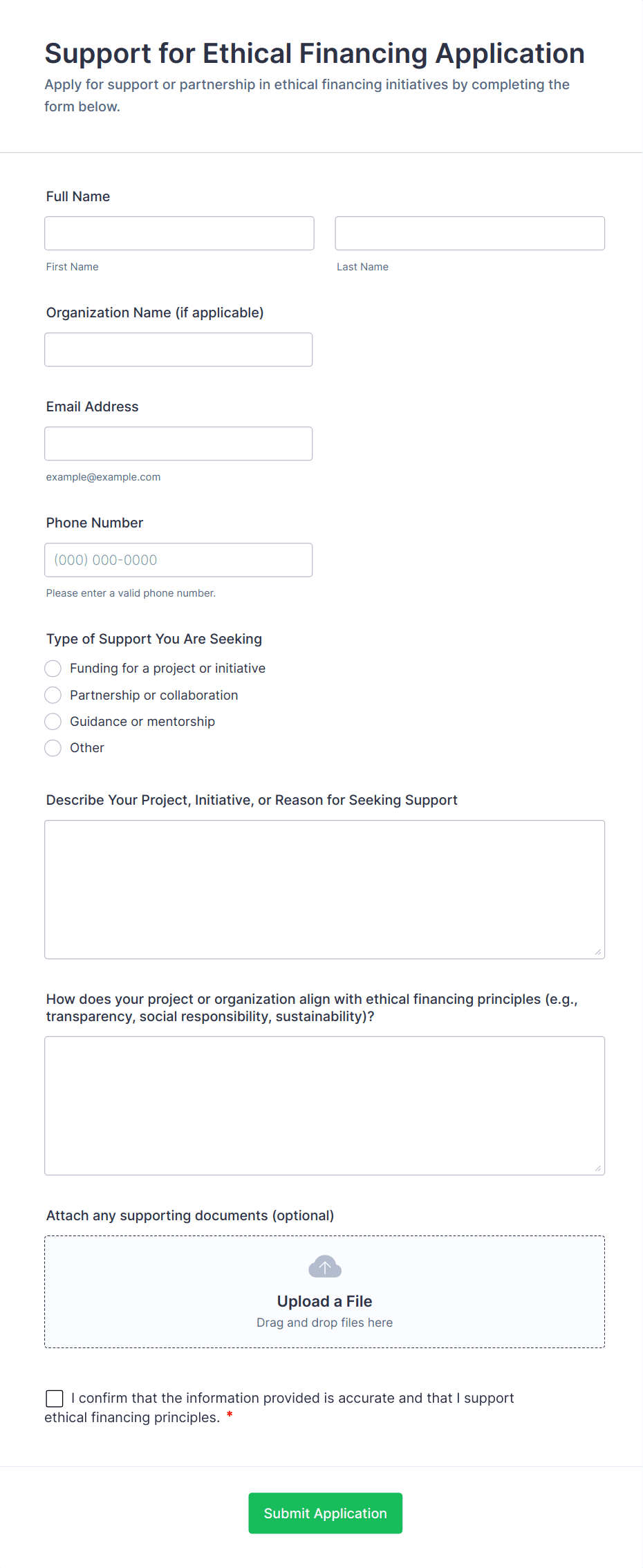 Support for Ethical Financing Application Form Template | Jotform