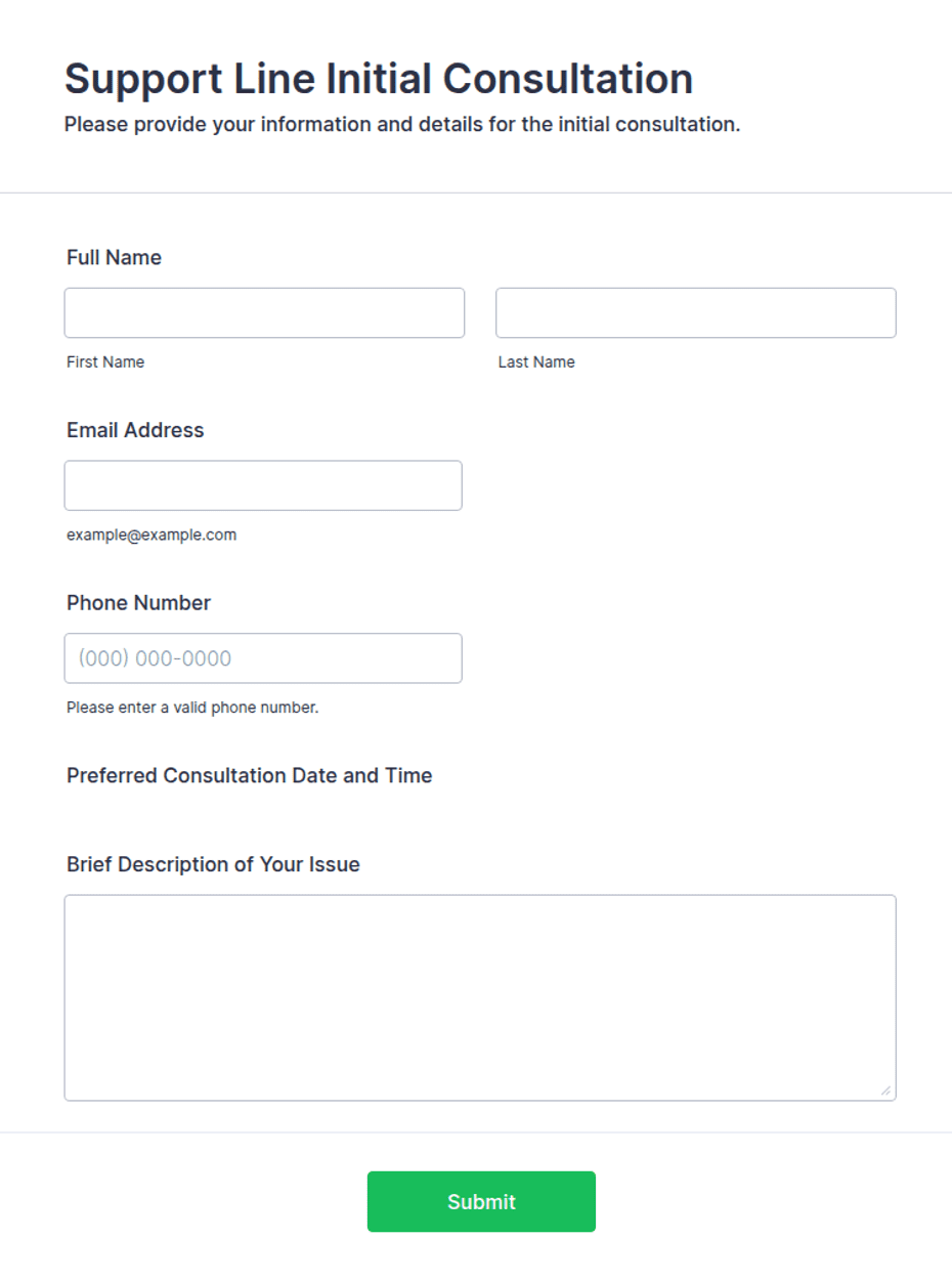 Support Line Initial Consultation Form Template | Jotform