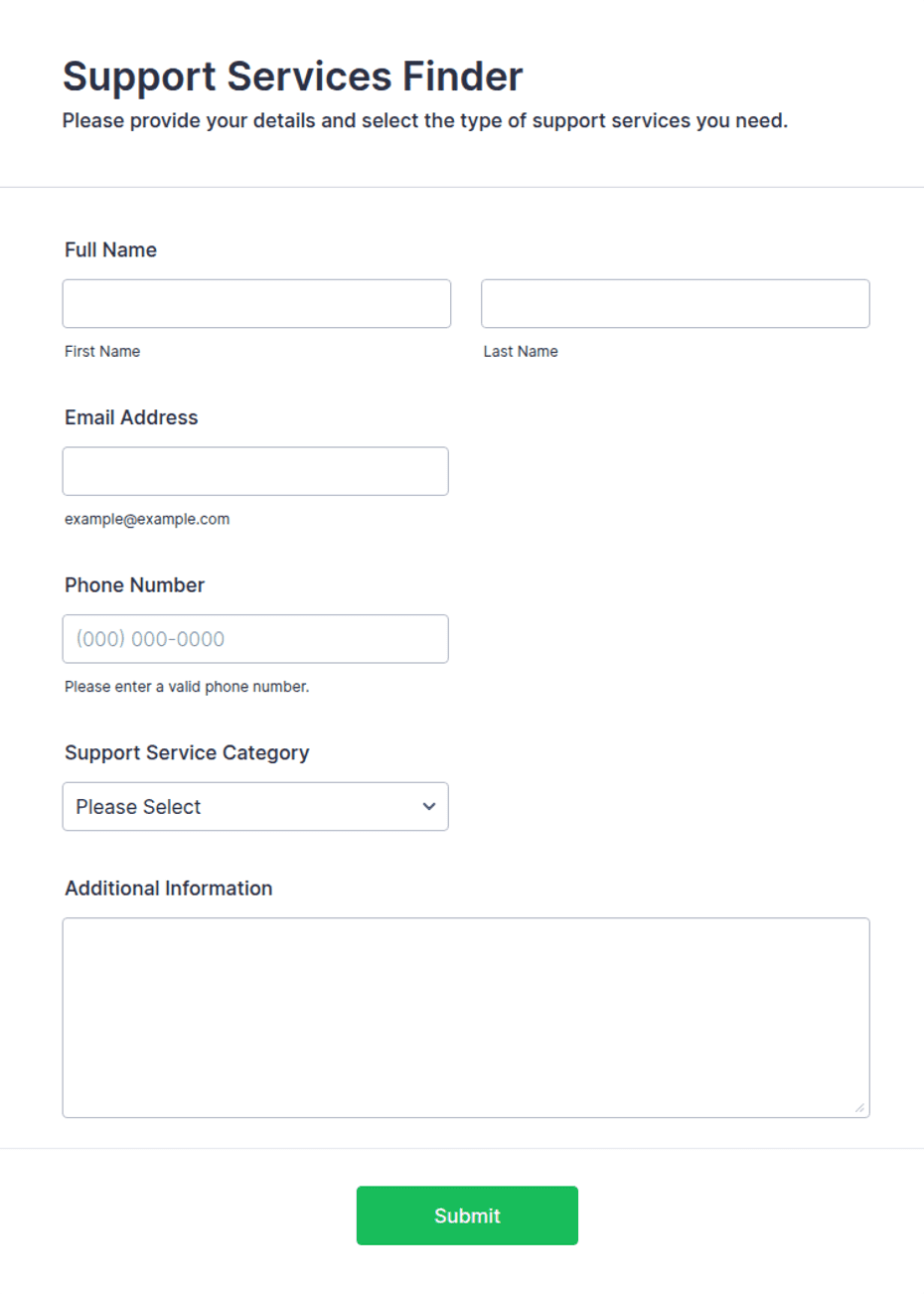 Support Services Finder Form Template | Jotform