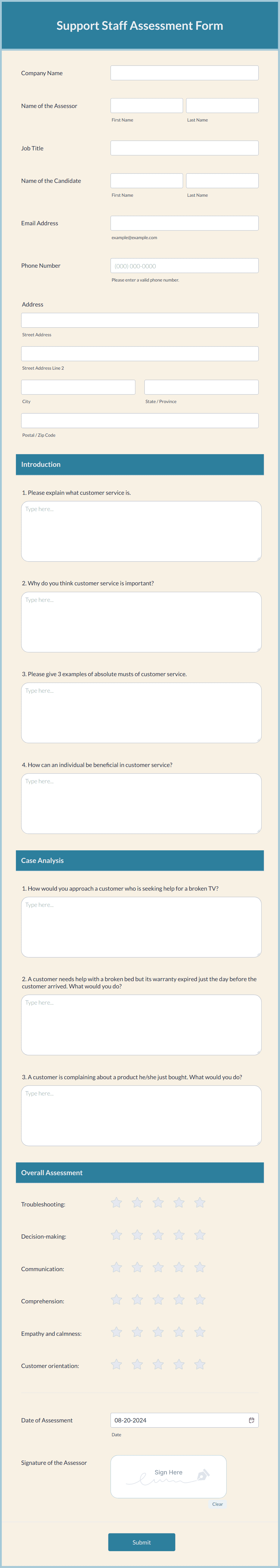 Support Staff Assessment Form Template | Jotform