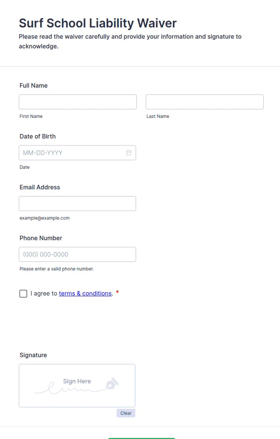 Surf School Liability Waiver Form Template | Jotform