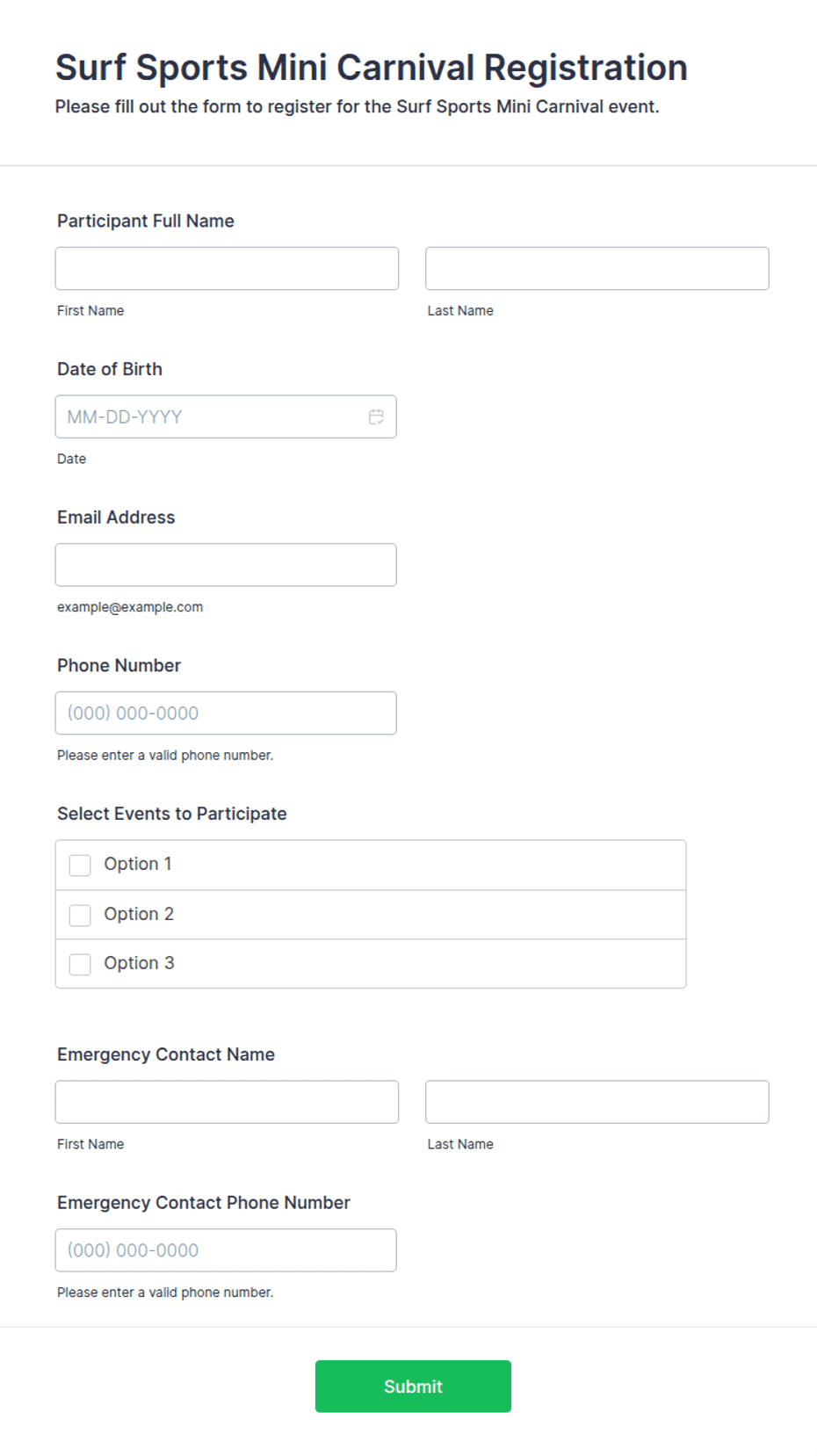 Surf Sports Mini Carnival Registration Form Template | Jotform