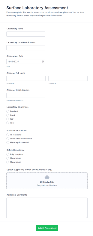 Surface Laboratory Assessment Form Template | Jotform