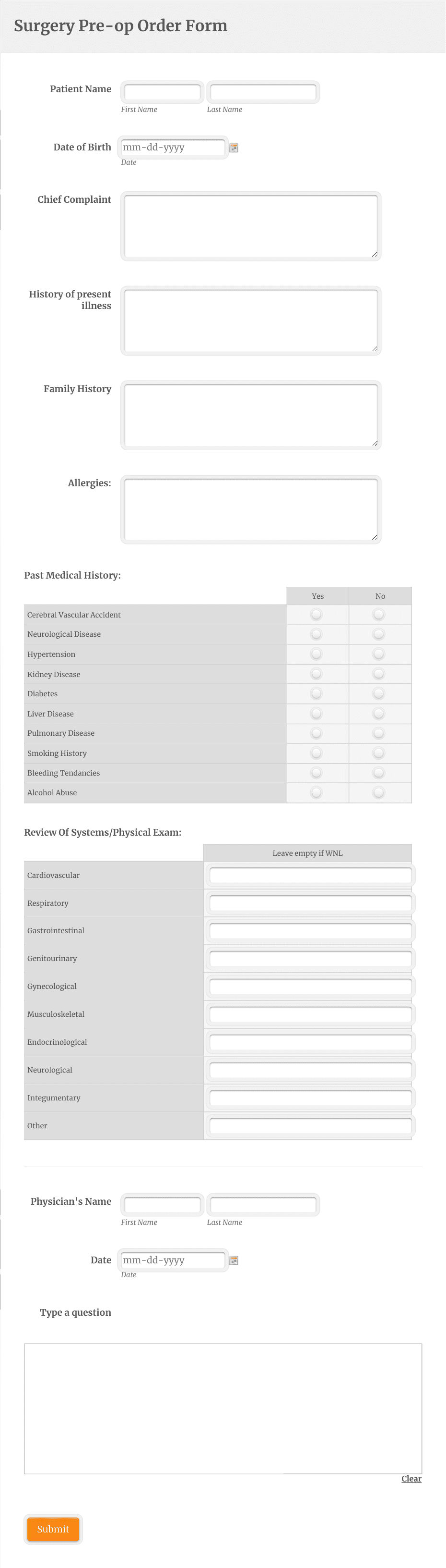 Surgery Pre-op Order Form Template | Jotform