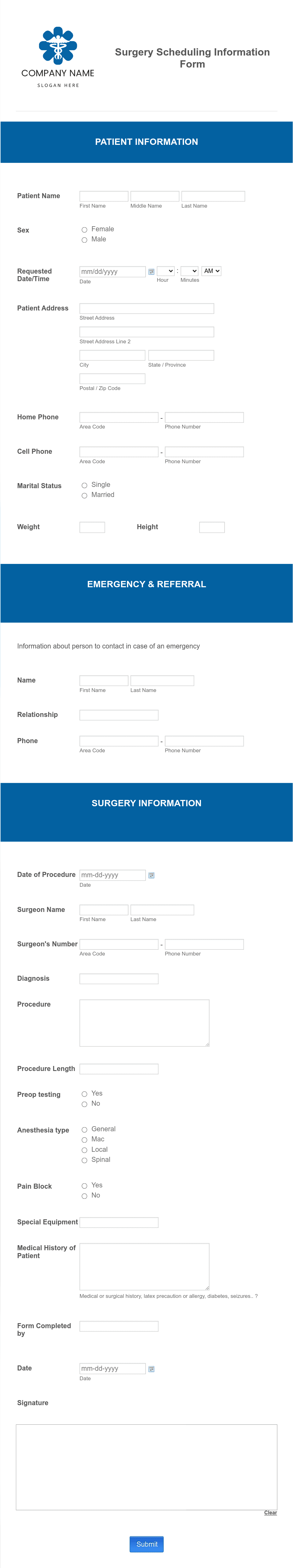 Surgery Scheduling Information Form Template | Jotform