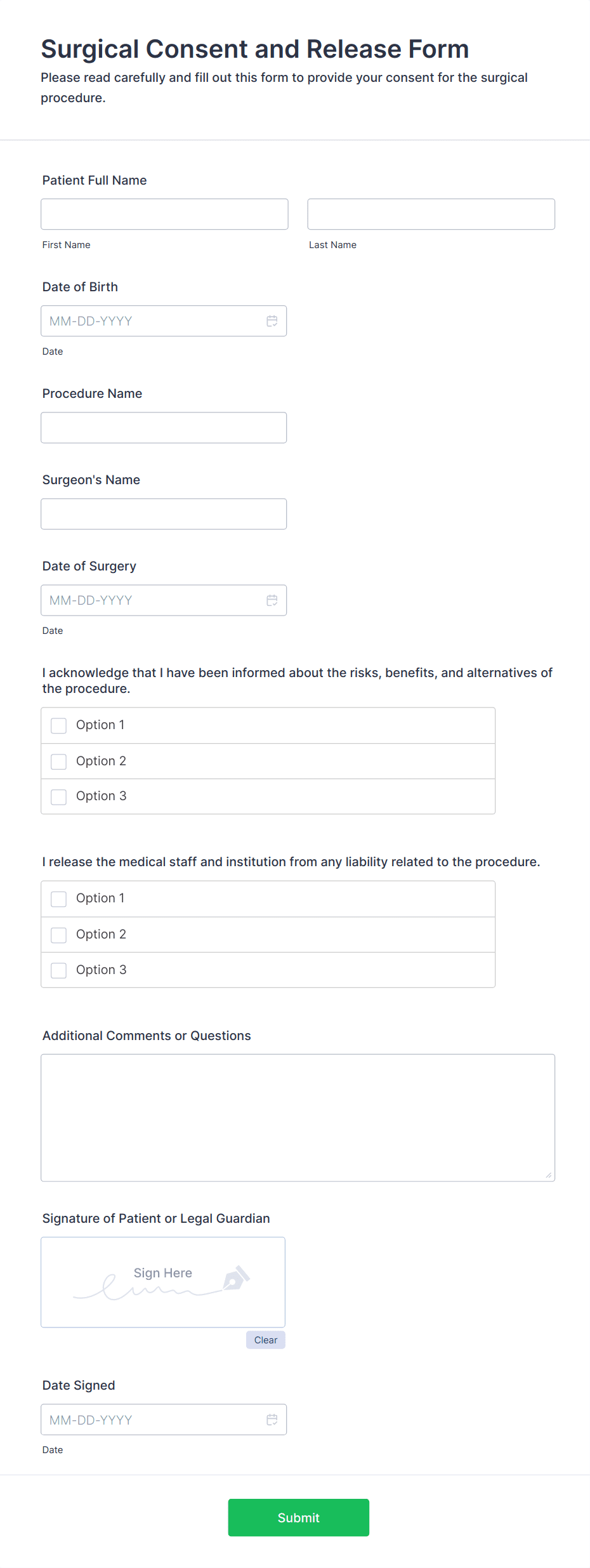 Surgical Consent and Release Form Template | Jotform