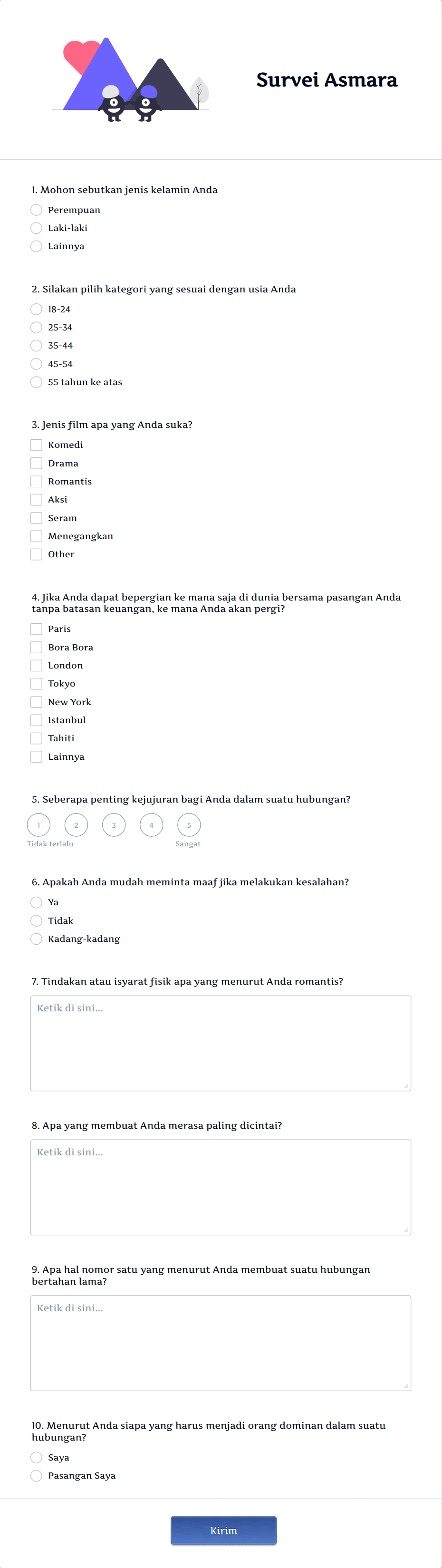 Survei Asmara Template Formulir | Jotform