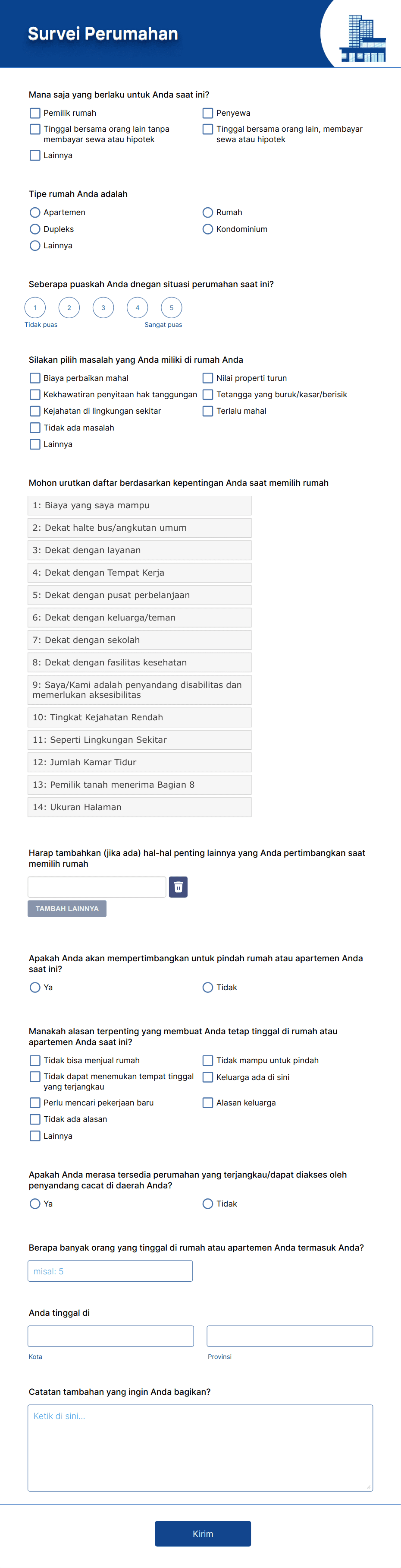 Survei Perumahan Template Formulir | Jotform