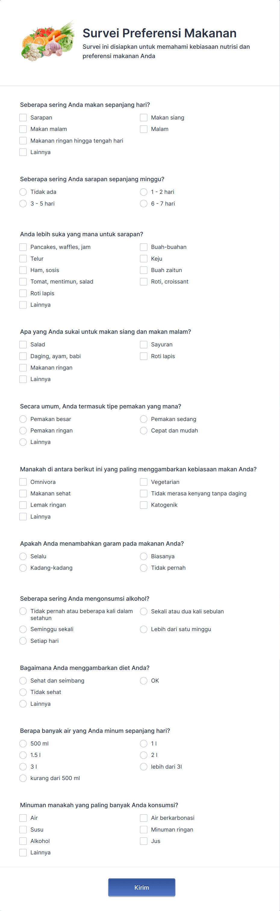 Survei Preferensi Makanan Template Formulir | Jotform