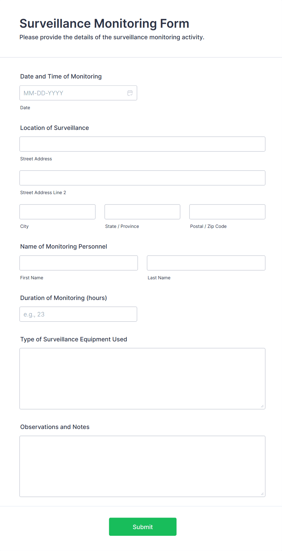 Surveillance Monitoring Form Template | Jotform