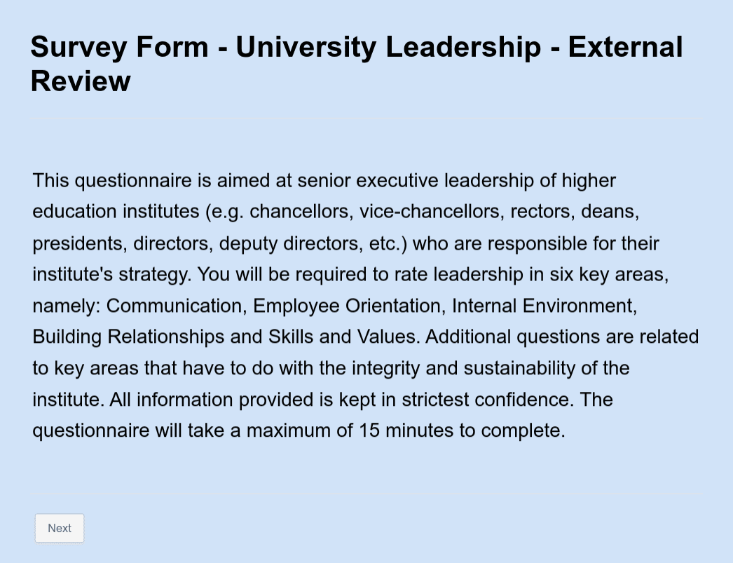 Survey Form - University Leadership - External Review Form Template ...