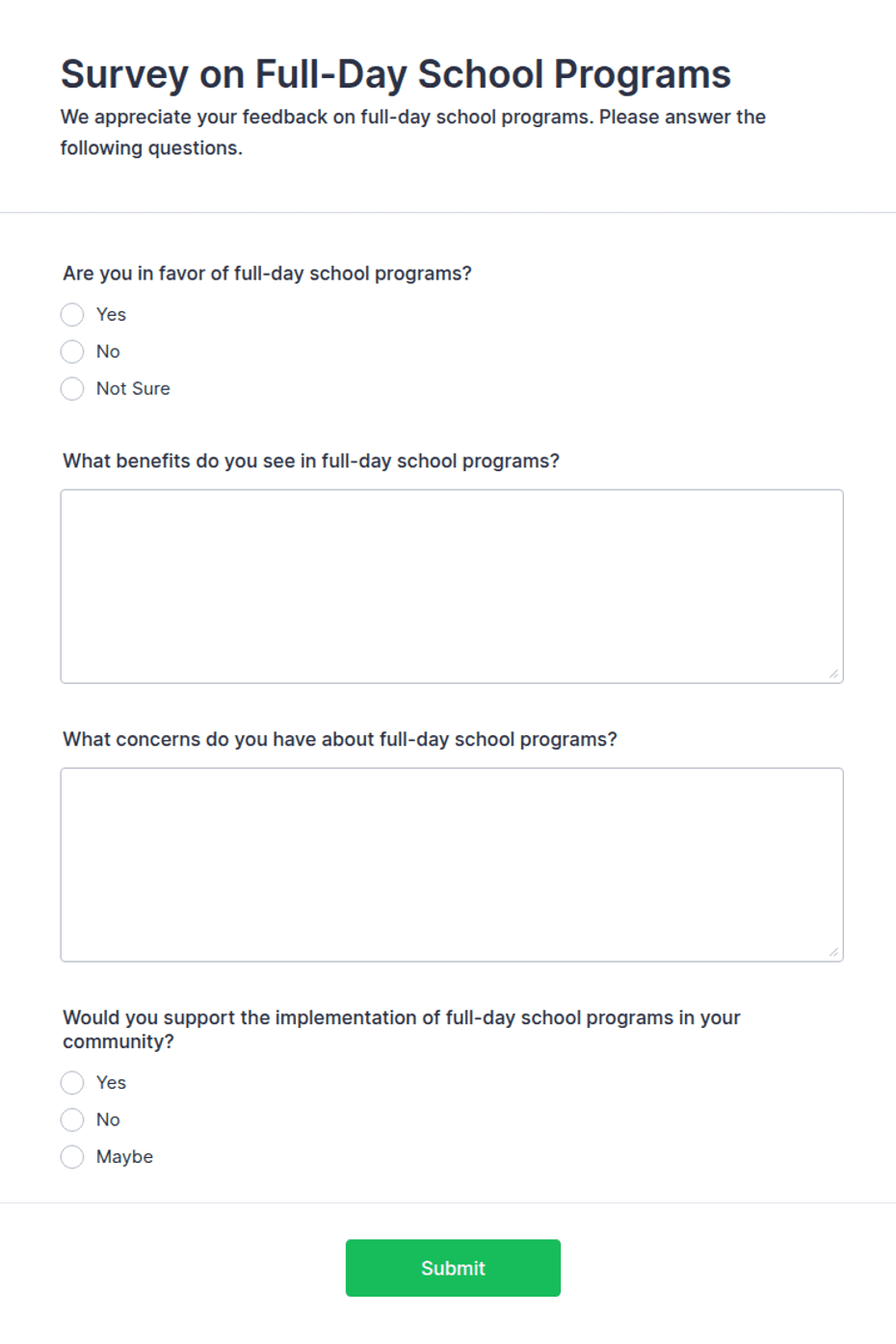 Survey on Full-Day School Programs Form Template | Jotform