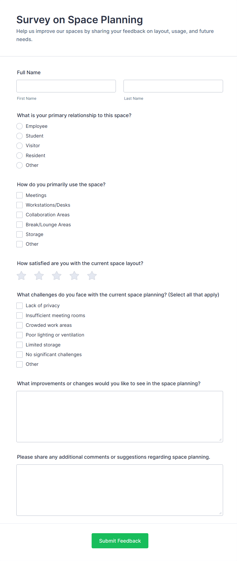Survey on Space Planning Form Template | Jotform