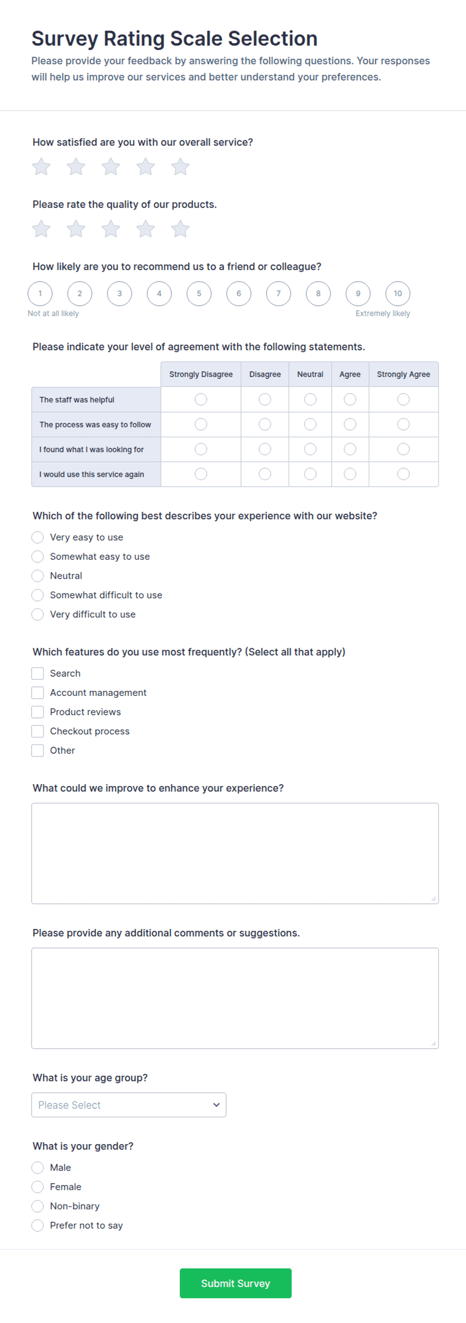 Survey Rating Scale Selection Form Template | Jotform