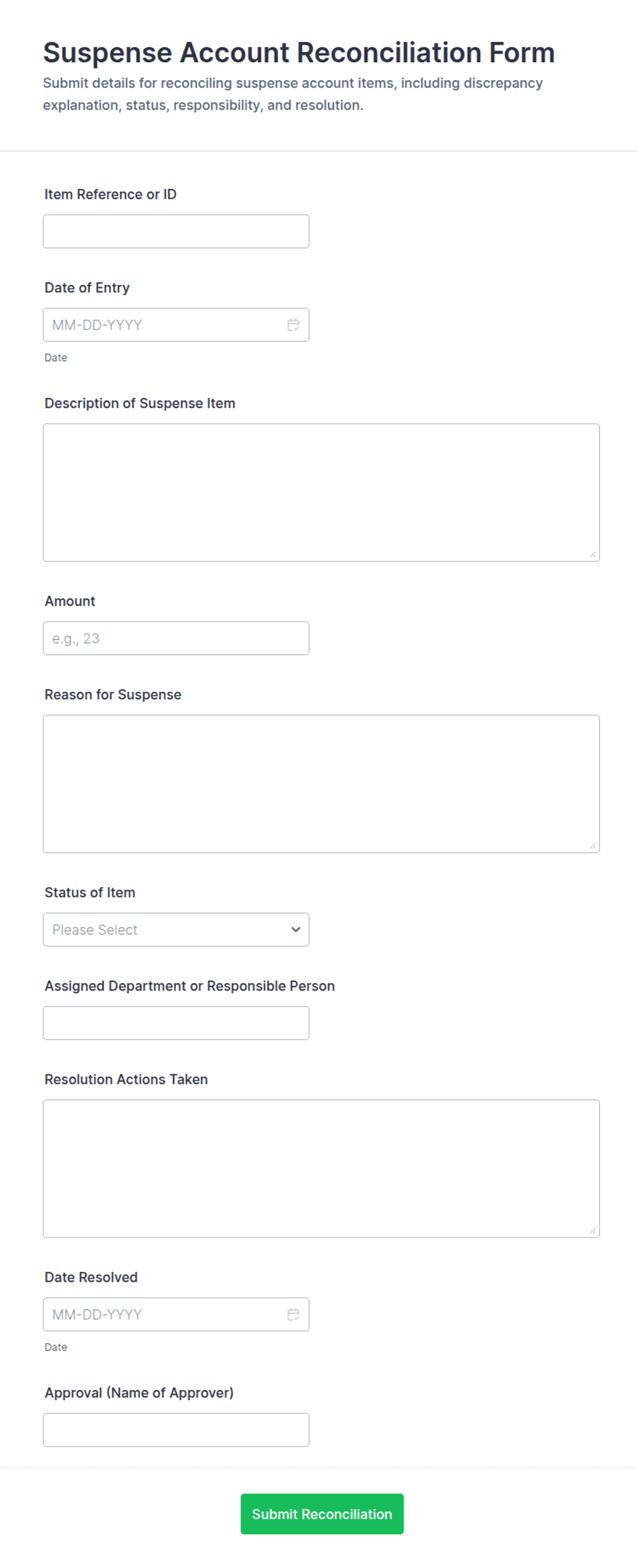 Suspense Account Reconciliation Form Template | Jotform