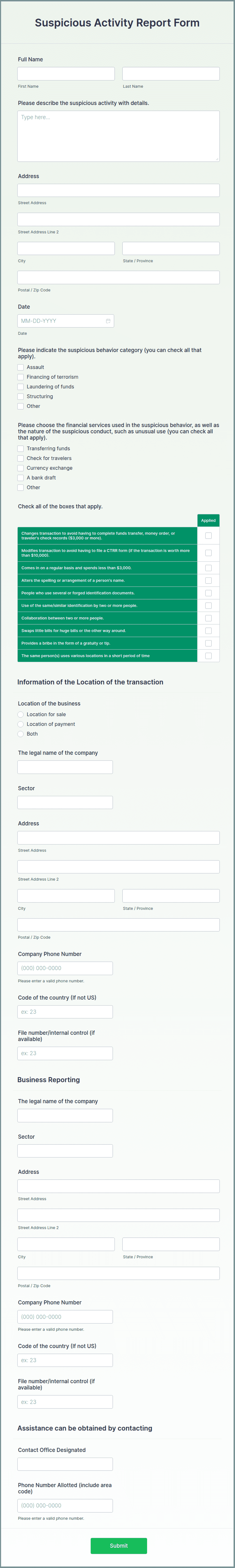 Suspicious Activity Report Form Template | Jotform