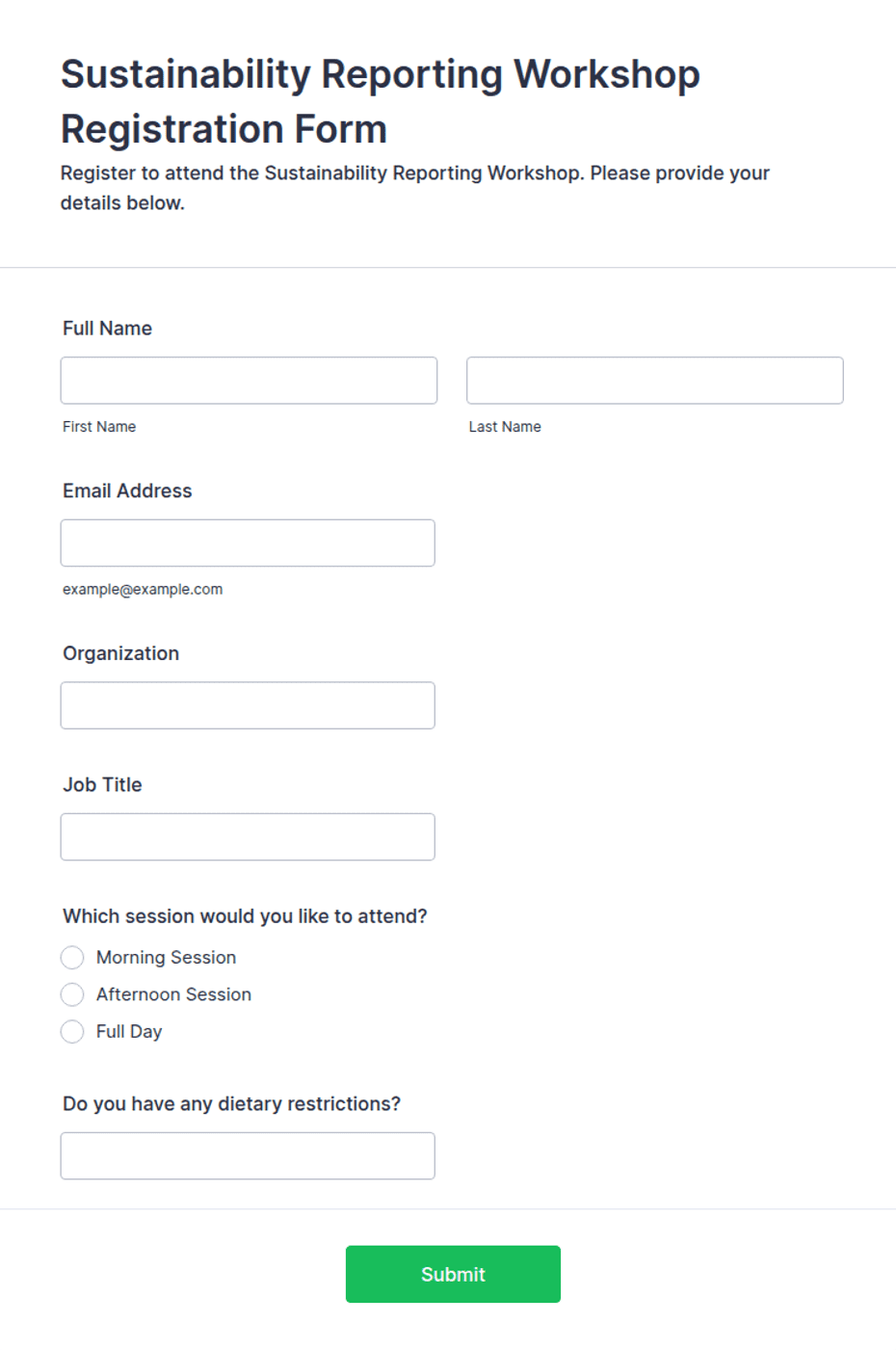 Sustainability Reporting Workshop Registration Form Template | Jotform