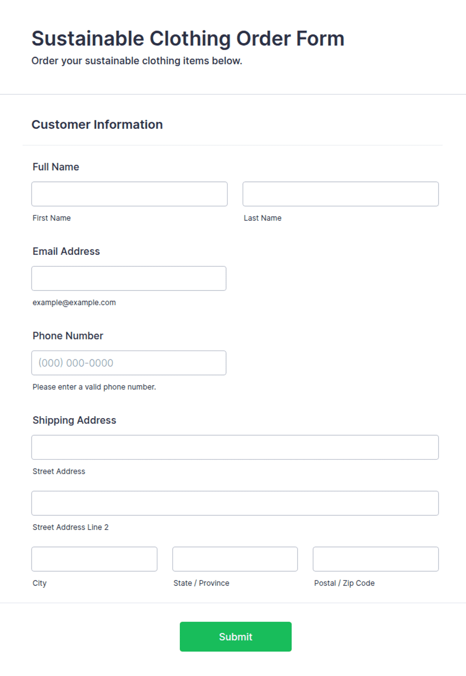Sustainable Clothing Order Form Template | Jotform